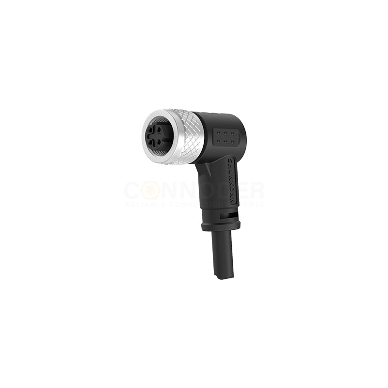 M12 D Coded Connection Cable Right Angle Overmolded Type 4PIN Female ...