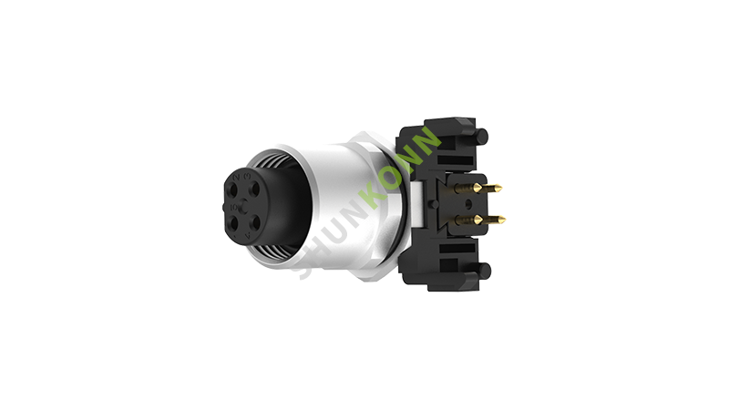 SKM12B系列 M12B编码连接器板后安装4PIN母头插板式M12*1 不带屏蔽 - SHUNKONN顺康科技