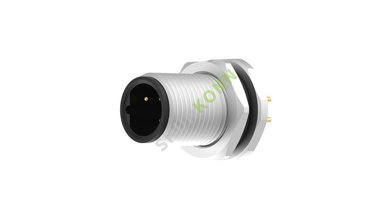 SKM12B系列 M12B编码连接器板后安装3PIN公头插板式M12*1 - SHUNKONN顺康科技