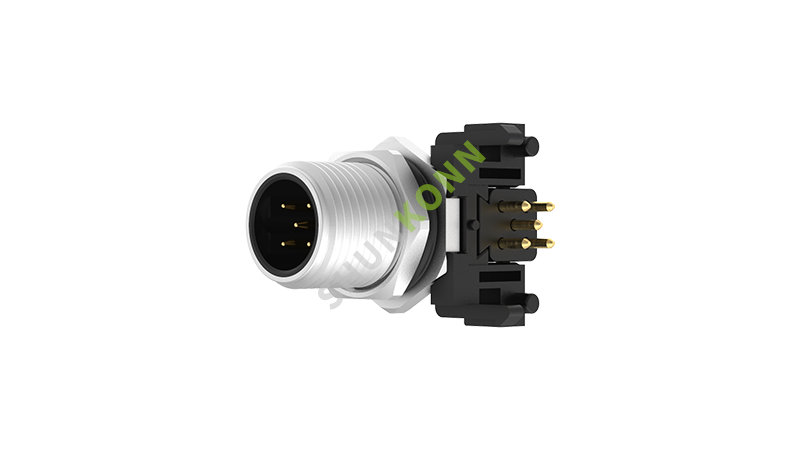SKM12B系列 M12B编码连接器板后安装5PIN公头插板式M12*1 带屏蔽 - SHUNKONN顺康科技