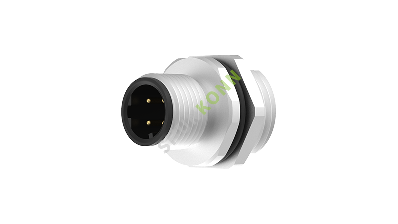 SKM12D系列 M12D编码连接器板前安装4PIN公头焊接式M16*1.5 - SHUNKONN顺康科技