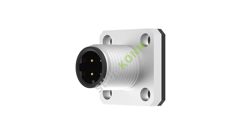 SKM12D系列-M12D编码连接器方形法兰4PIN公头焊接式14*14 - SHUNKONN顺康科技