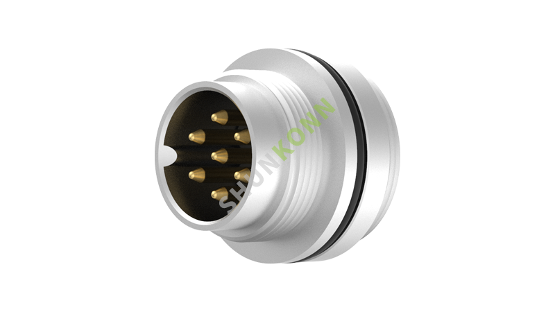 SKM16系列 M16连接器板前安装7PIN公头焊接式M18*0.75 - SHUNKONN顺康科技