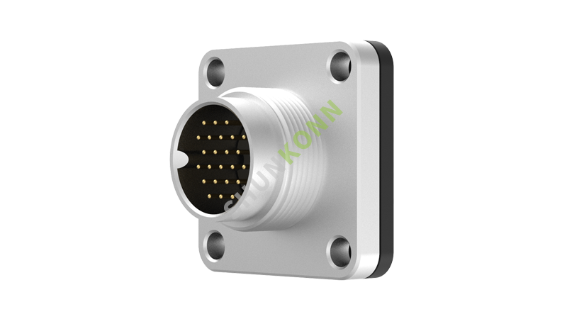 SKM16 Series M16 Connectors Square Flange 24PIN Male Solder Type 20*20 ...