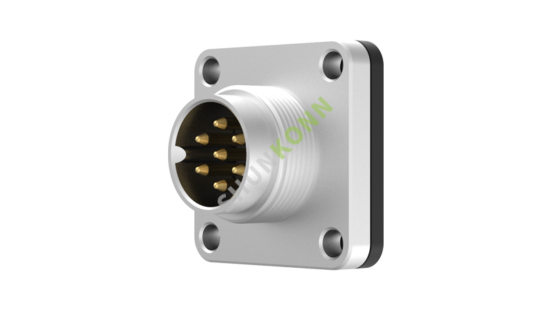 SKM16 Series M16 Connectors Square Flange 7PIN Male Solder Type 20*20 ...